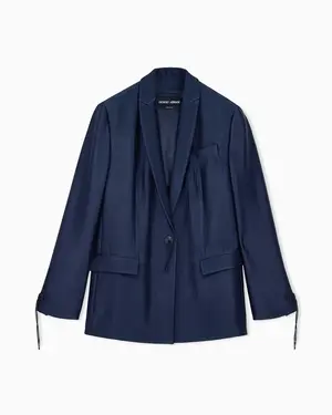 Giorgio Armani Regular Fit Waffle Viscose And Wool Blazer