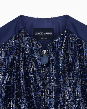 Giorgio Armani Silk Shantung Cropped Coat With Beaded Embroidery