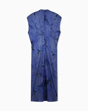 Giorgio Armani Draped Silk Dress With Deep Neckline And Batik Flower Print