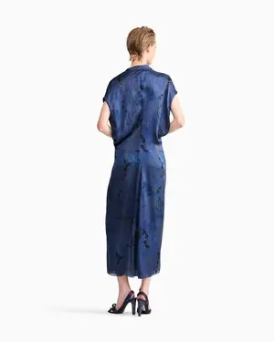 Giorgio Armani Draped Silk Dress With Deep Neckline And Batik Flower Print