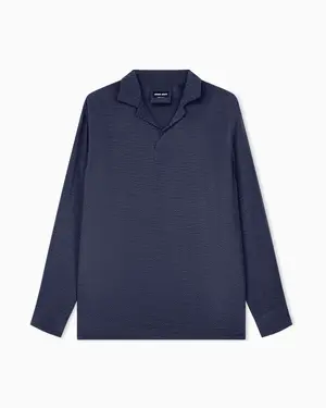 Giorgio Armani Oversized Shirt In Cupro With Micro Jacquard Chevron - Blue