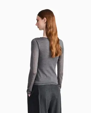 Giorgio Armani Seamless Cashmere Round Neck Long Sleeve Sweater - Grey