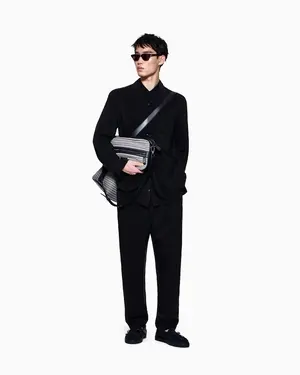 Giorgio Armani Micro Jacquard Chevron Cupro Trousers - Black