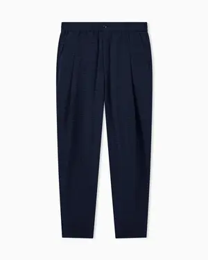 Giorgio Armani Micro Jacquard Chevron Cupro Trousers - Blue