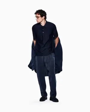 Giorgio Armani Knit Polo Regular Fit Virgin Wool With Micro Rhombus Relief