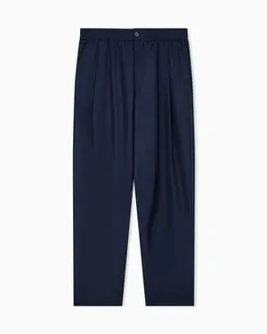 Giorgio Armani Regular Fit Silk Habotai Trousers - Blue