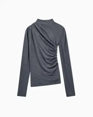 Giorgio Armani Wool Jersey Sweater With Crater Neck And Draped Front
