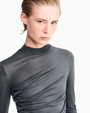 Giorgio Armani Wool Jersey Sweater With Crater Neck And Draped Front