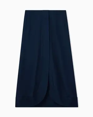 Giorgio Armani Midi Skirt In Triple Silk Georgette With Front Slit - Blue