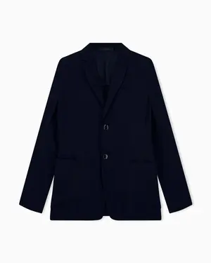 Giorgio Armani Blazer Regular Fit In Micro Jacquard Chevron Cupro - Black