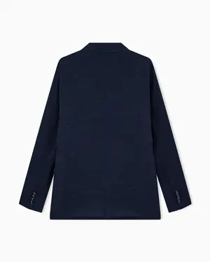 Giorgio Armani Blazer Regular Fit In Micro Jacquard Chevron Cupro - Blue