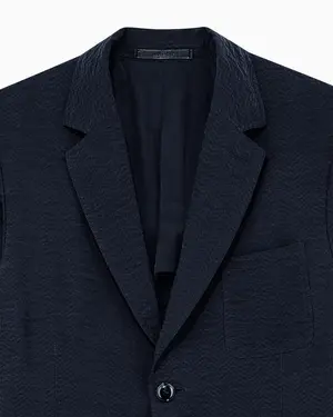 Giorgio Armani Blazer Regular Fit In Micro Jacquard Chevron Cupro - Blue
