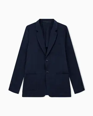 Giorgio Armani Blazer Regular Fit In Micro Jacquard Chevron Cupro - Blue