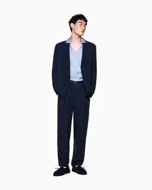 Giorgio Armani Blazer Regular Fit In Micro Jacquard Chevron Cupro - Blue