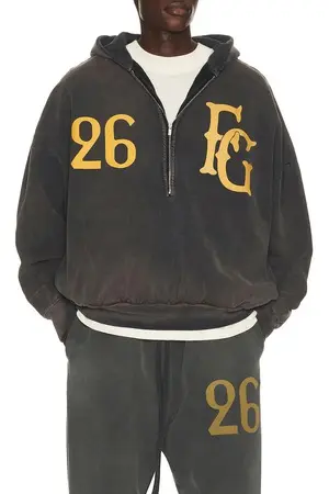 Fear Of God Baseball Club Half Zip Hoodie In Charcoal