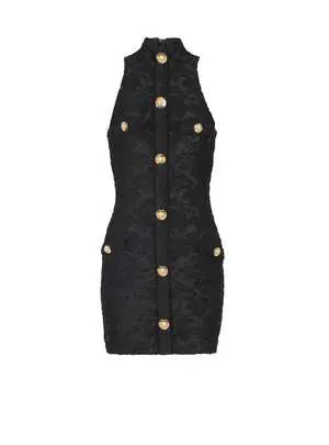 Balmain Baroque Pattern High Neck Sleeveless Bodycon Dress
