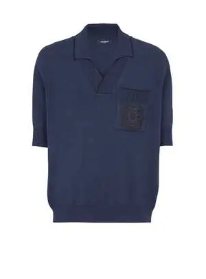 Balmain Cusson Embroidered Knit Polo Shirt
