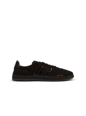 Balmain Swan Suede And Patent Leather Lace-up Sneakers - Black