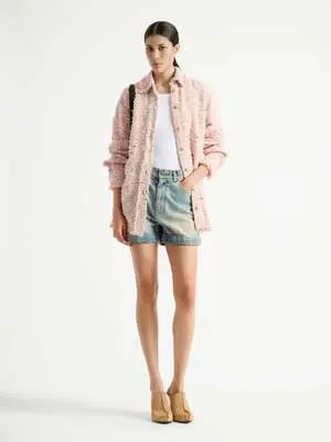 Balmain Tweed Overshirt With Lion Head Buttons - Pink