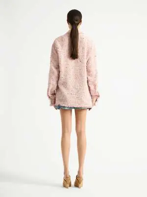 Balmain Tweed Overshirt With Lion Head Buttons - Pink