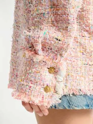 Balmain Tweed Overshirt With Lion Head Buttons - Pink