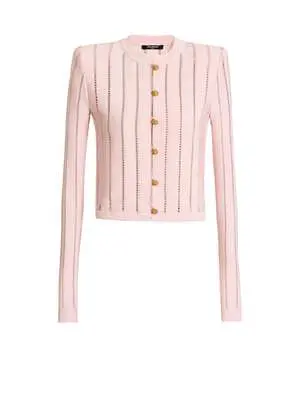 Balmain Cropped Fléchage Knit Cardigan With Lion Head Buttons