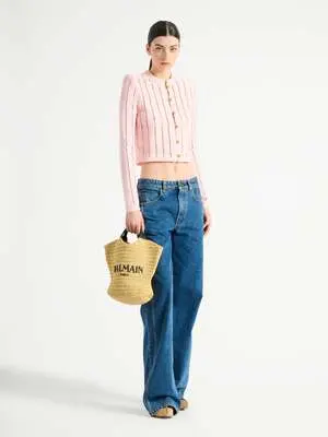 Balmain Cropped Fléchage Knit Cardigan With Lion Head Buttons - Pink