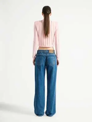 Balmain Cropped Fléchage Knit Cardigan With Lion Head Buttons - Pink