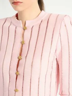 Balmain Cropped Fléchage Knit Cardigan With Lion Head Buttons - Pink