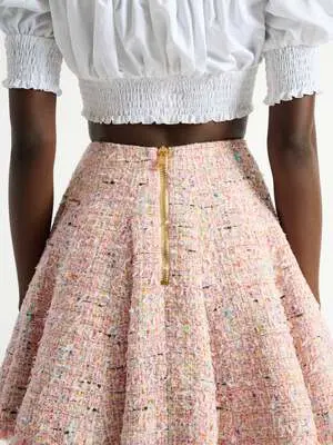 Balmain Flared Tweed Skirt With Gold Lion Head Buttons - Pink