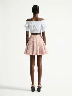 Balmain Flared Tweed Skirt With Gold Lion Head Buttons - Pink
