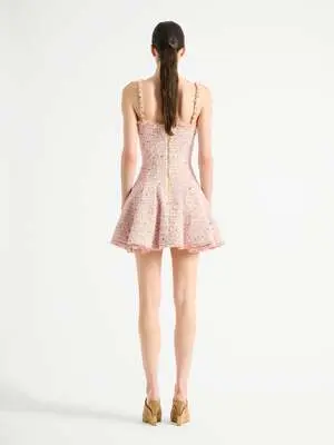 Balmain Flared Tweed Dress With Chain Straps