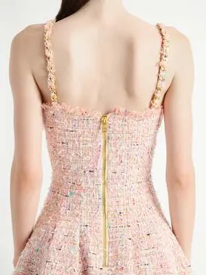 Balmain Flared Tweed Dress With Chain Straps
