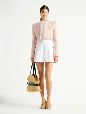 Balmain Cropped Tweed Jacket With Vintage Metal Button Detail - Pink