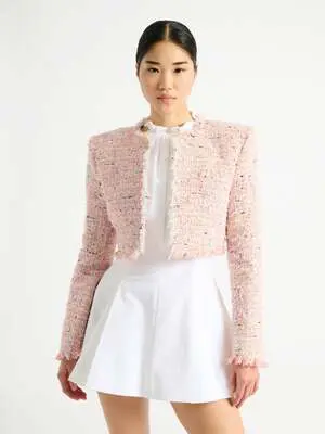 Balmain Cropped Tweed Jacket With Vintage Metal Button Detail - Pink