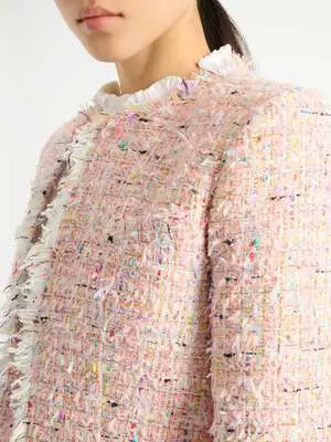 Balmain Cropped Tweed Jacket With Vintage Metal Button Detail - Pink