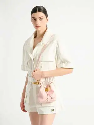 Balmain Mini Pulse Bucket Bag In Smooth Leather - Pink