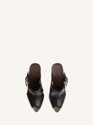 Balmain Anthem Wedge Leather Mules With Gold Buckle - Black