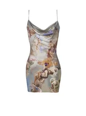 Balmain Printed Satin Babydoll Dress