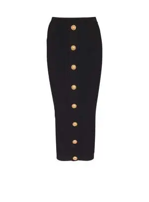 Balmain Cable-knit Midi Skirt With Decorative Buttons