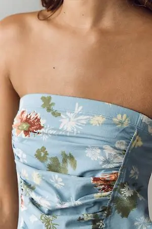 PILCRO Cotton Blend Tube Top - Blue Pattern