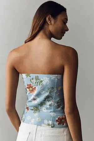 PILCRO Cotton Blend Tube Top - Blue Pattern