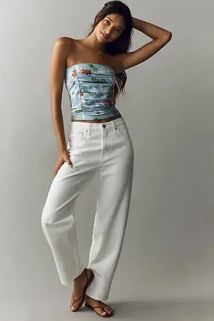 PILCRO Cotton Blend Tube Top - Blue Pattern