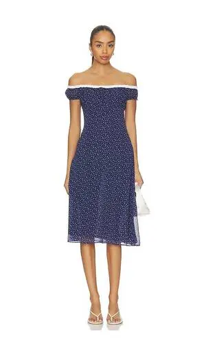 GUIZIO Off The Shoulder Floral Crepe Midi Dress
