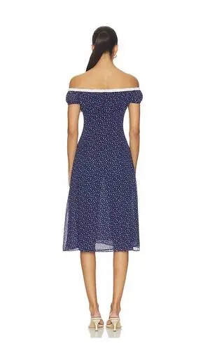 GUIZIO Off The Shoulder Floral Crepe Midi Dress
