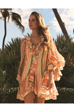 Mestiza New York Bimini Ruffle Caftan Mini Dress - Stripe