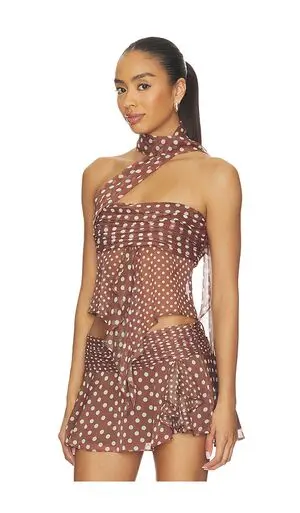 GUIZIO Chiffon Wrap Top With Polka Dot Print