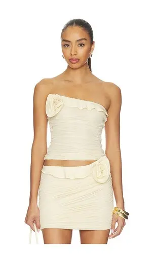 MAYGEL CORONEL Ruched One-shoulder Top With Rosette Detail - Macadamia