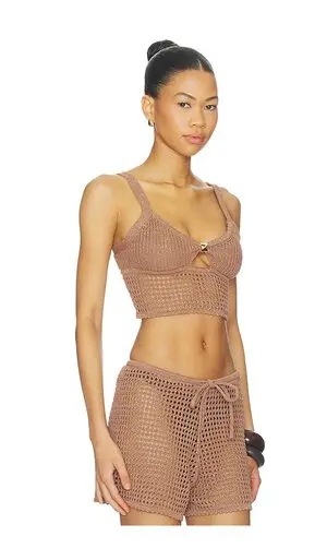 L'Agence Tracy Pointelle Knit Bralette In Brown