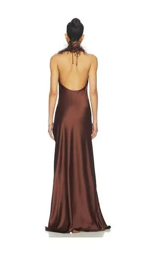 THE NEW ARRIVALS ILKYAZ OZEL Feather Trim Maxi Dress